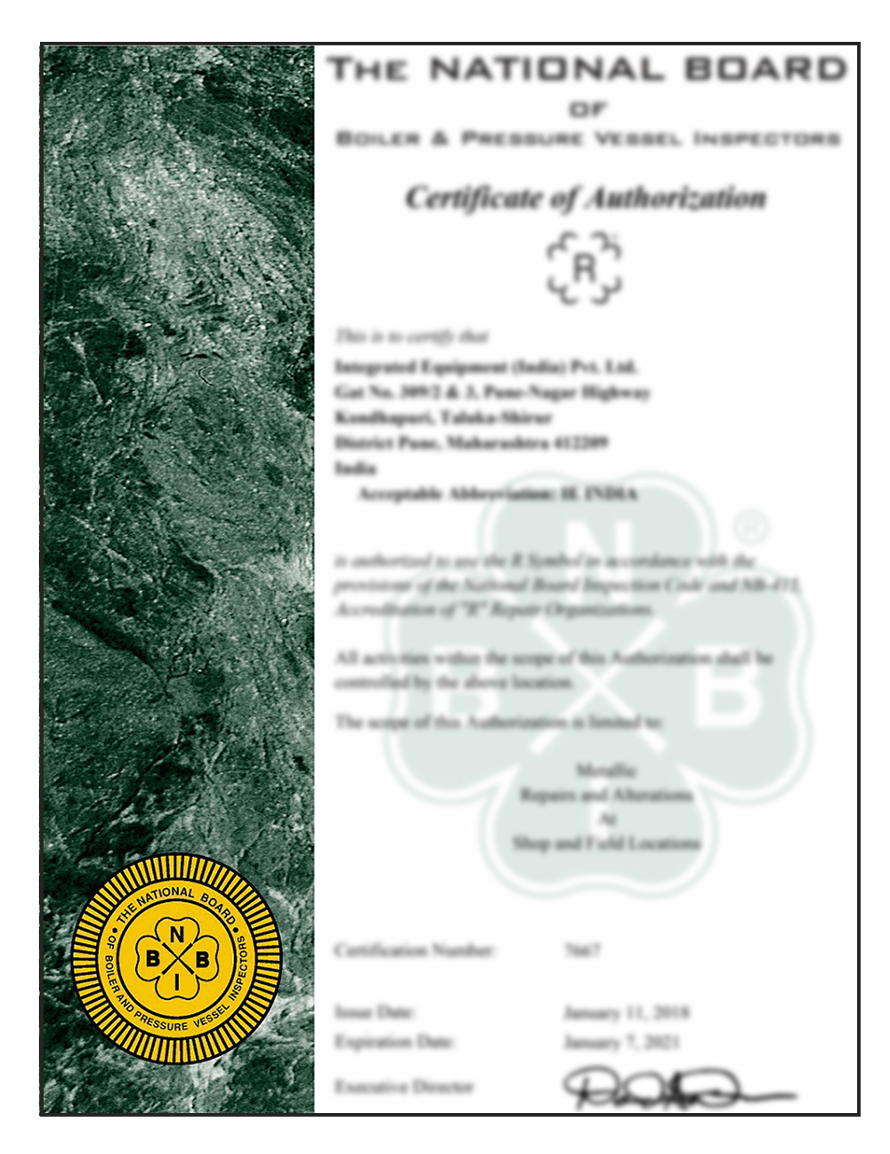 Licenses and Certifications - INTEGRATED® Equipment, Inc